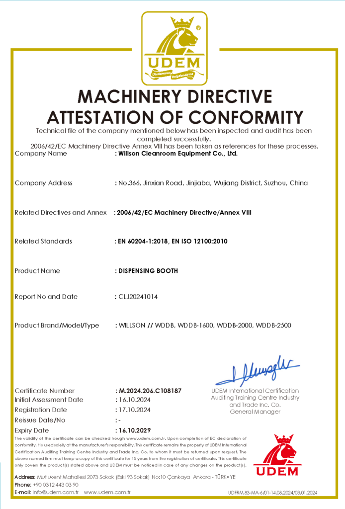 CE-Certificate-of-Dispensing-Booth - Willson Cleanroom Equipment Co., Ltd.
